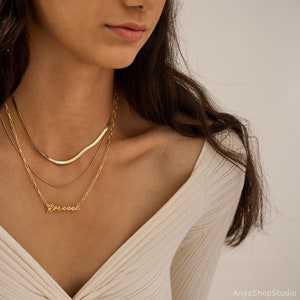 18K Gold Paperclip Chain Name Necklace, Personalized Link Chain Name ...