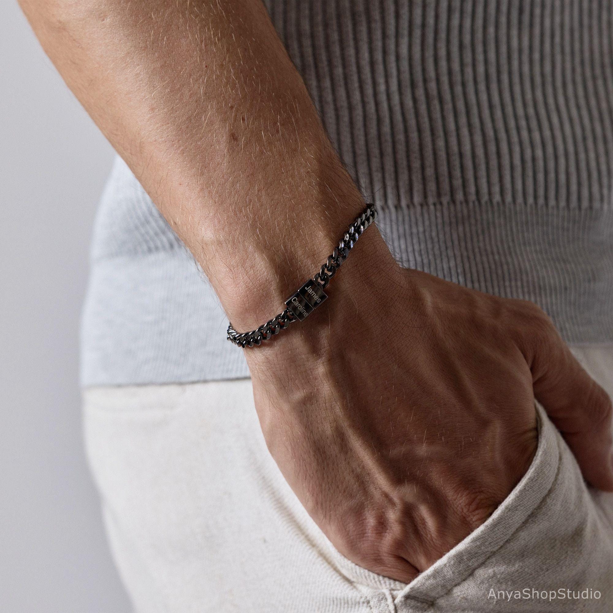 Custom Mens Bracelet With Kids Name, Personalized Bracelet for Men, Dad ...