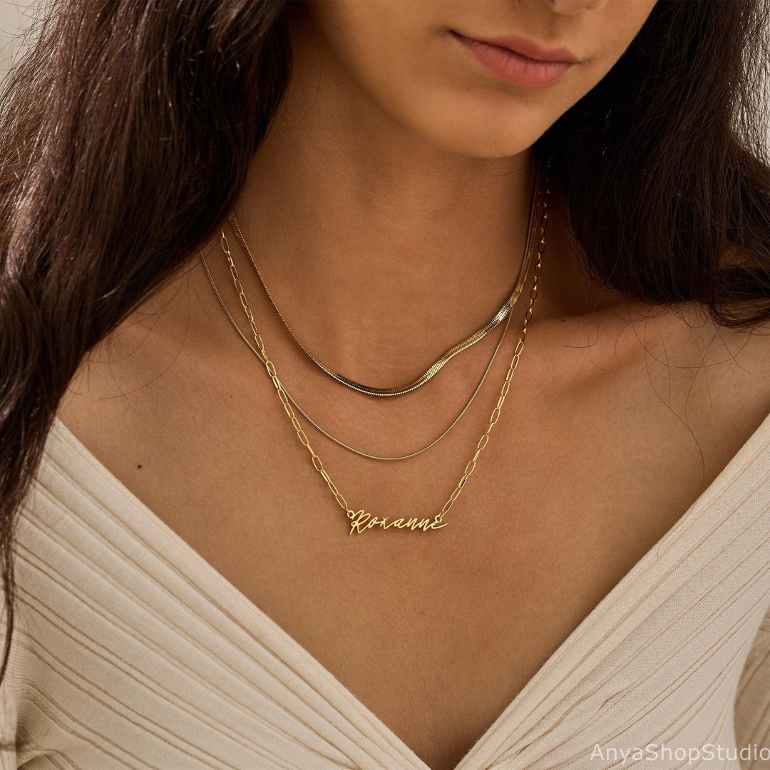 18K Gold Paperclip Chain Name Necklace, Personalized Link Chain Name ...