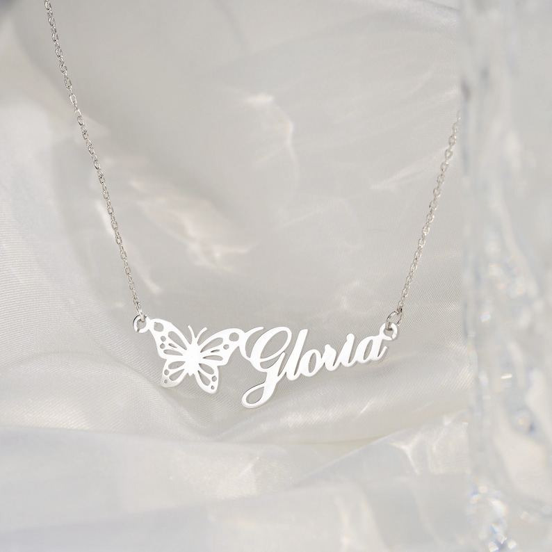Birth Butterfly Name Necklace, Custom Dainty Name Necklace, Butterfly ...