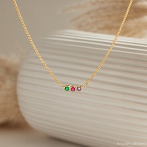 Custom Birthstone Necklace With Curb Chain, Multiple Birthstone ...