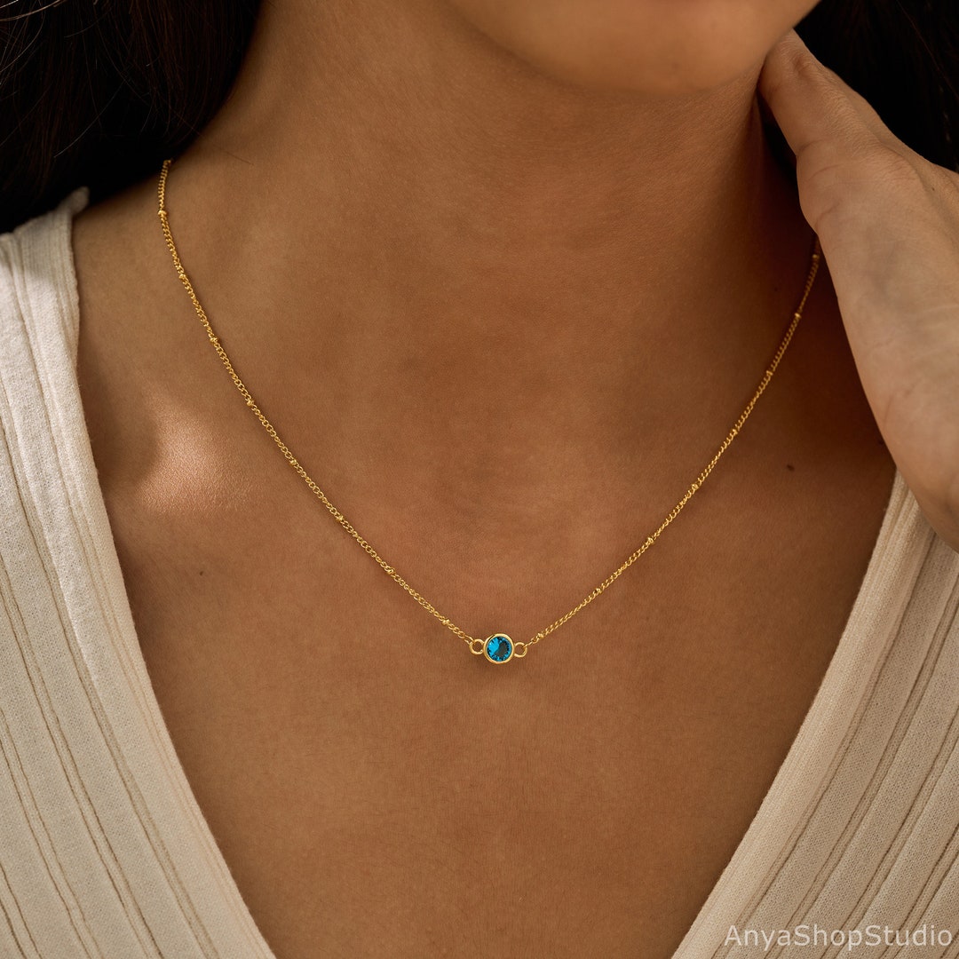 Minimalist Birthstone Necklace With Beads Chain, Custom Birthstone ...