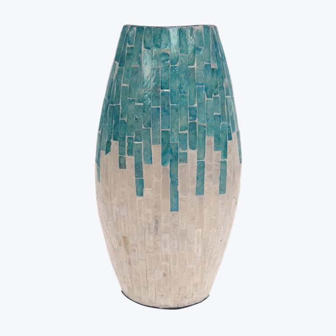 Teal Blue and White Capiz Vase Hand Designed in the USA - Etsy
