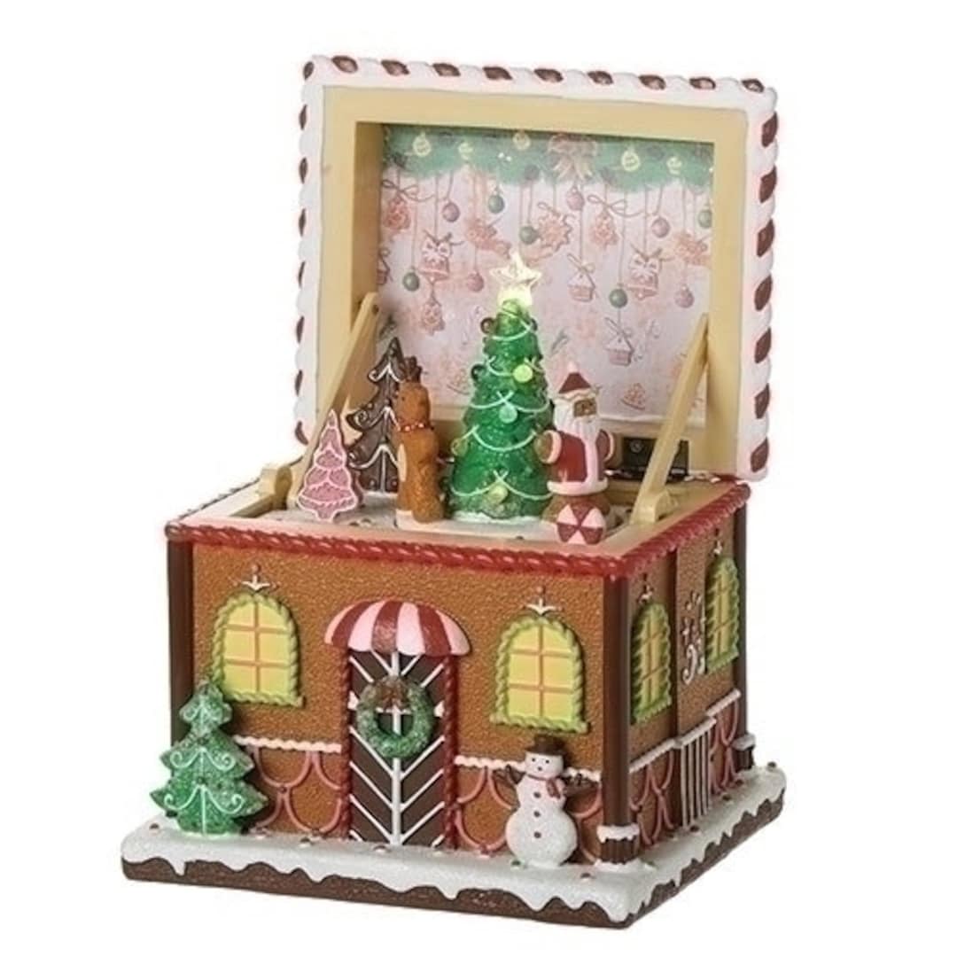 6.5 Inch Musical Lighted Gingerbread Music Box With Rotation - Etsy