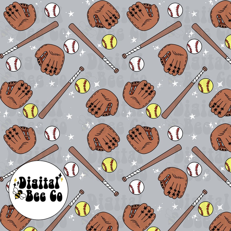 Seamless Baseball and Softball Pattern PNG Digital Paper, Baseball ...