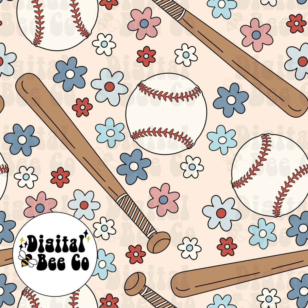 Floral Baseball Seamless Design, Girly Baseball Digital Paper, Seamless ...