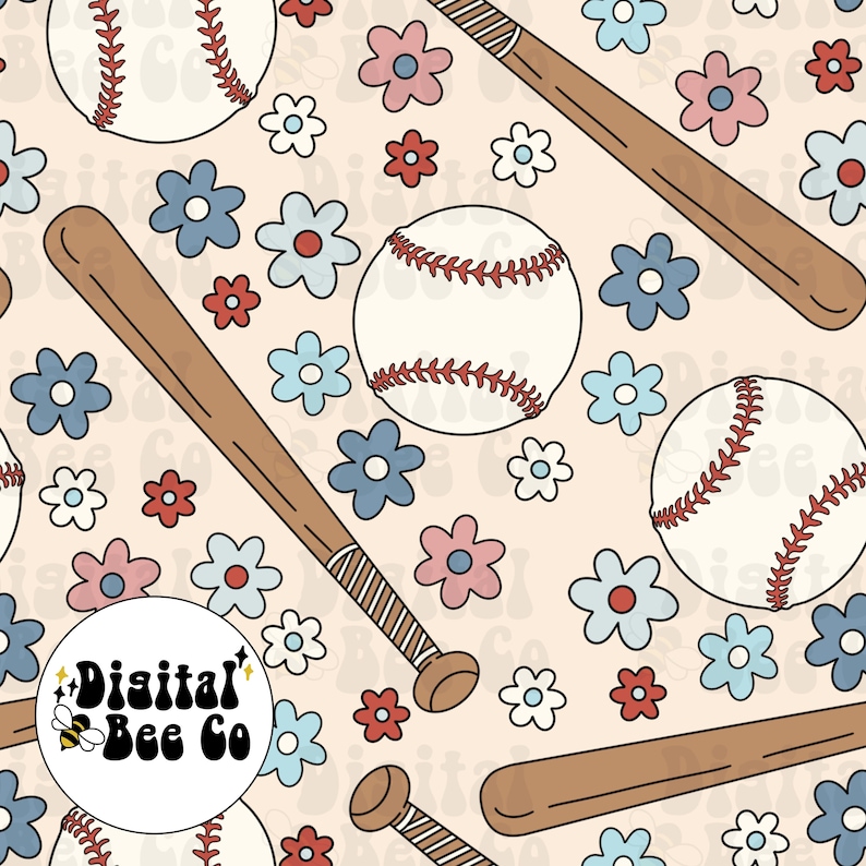 Floral Baseball Seamless Design Girly Baseball Digital Paper - Etsy