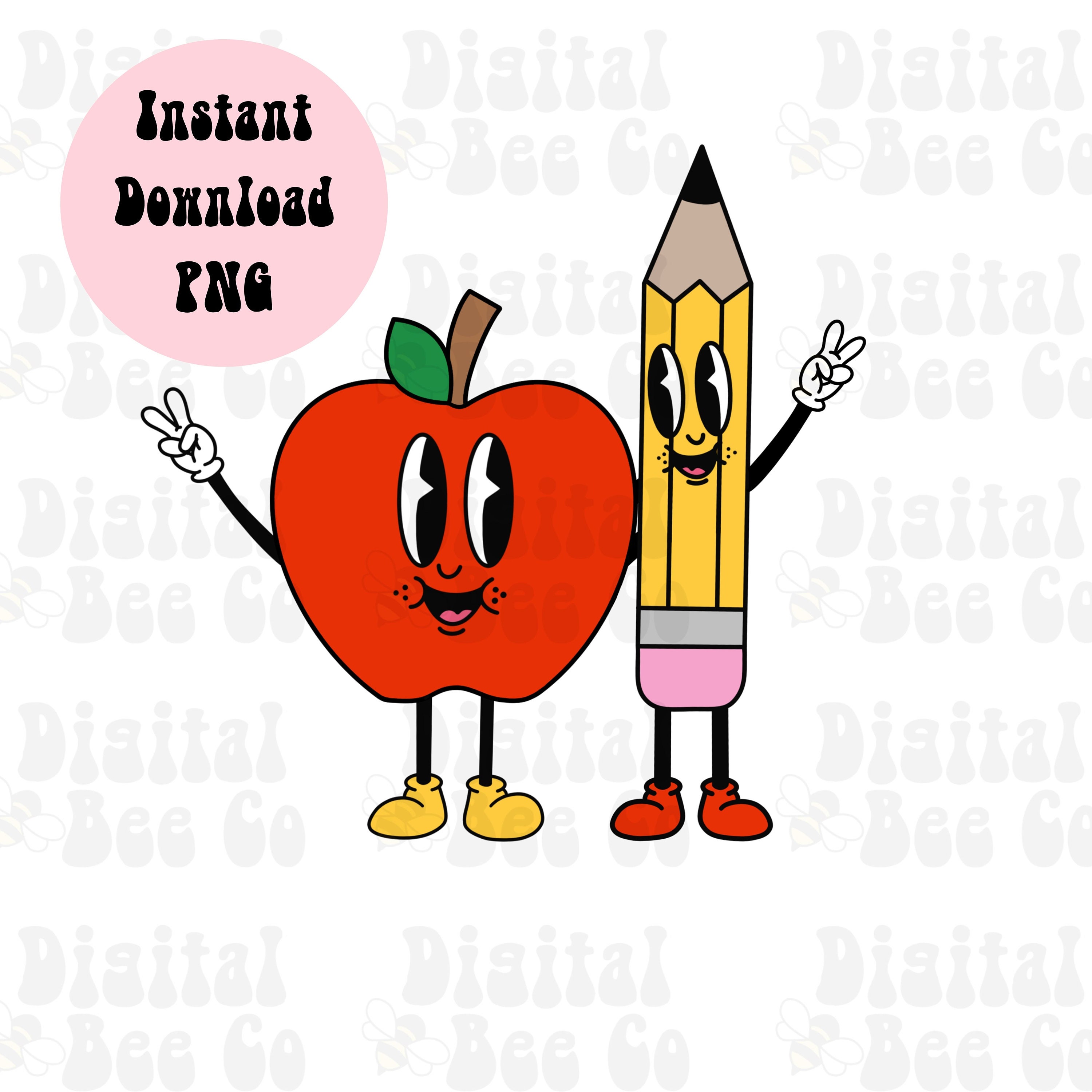 Retro Cartoon PNG Cartoon Apple PNG Cartoon Pencil PNG - Etsy