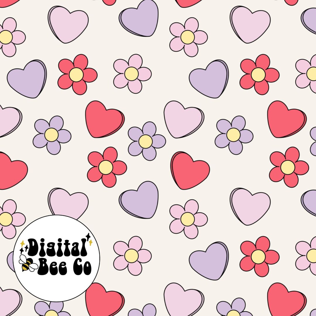 Valentines Candy Heart Seamless File, Floral Valentines Design, Digital ...