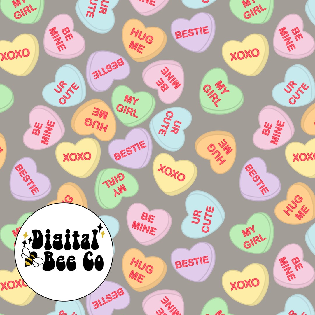 Conversation Hearts Seamless Pattern, Candy Heart Digital Paper ...