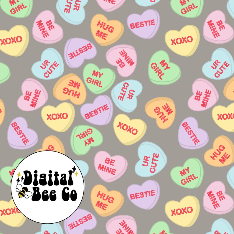 Conversation Hearts Seamless Pattern Candy Heart Digital - Etsy