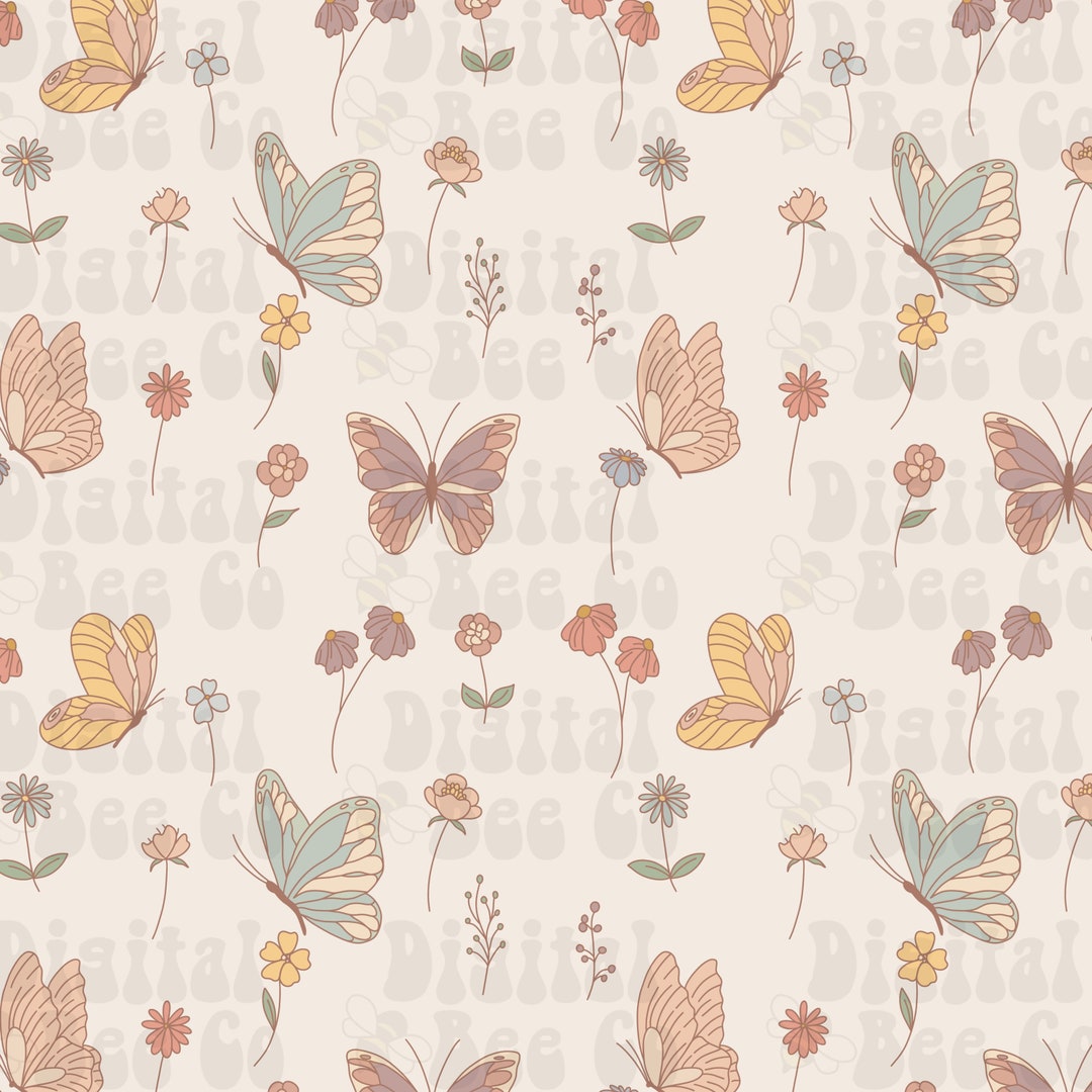 Boho Minimal Floral Butterfly Seamless Pattern, Boho Floral and ...