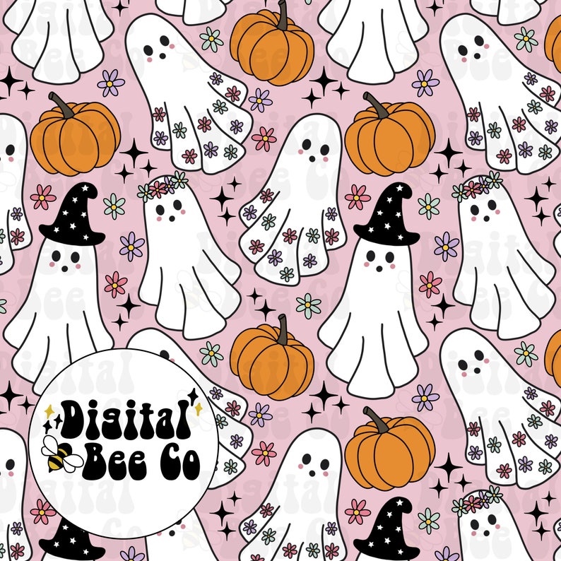 Girly Ghost Seamless File, Cute Ghost Seamless Pattern, Girly Halloween ...