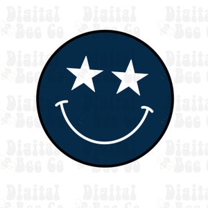 Blue Smiley Face PNG, Star Eyes Smiley Face Png, Sublimation Design ...