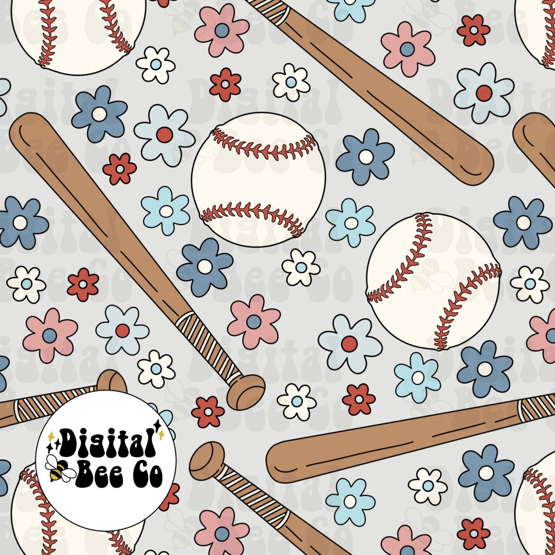 Girly Baseball Design for Fabric, Baseball Flowers Digital Paper, Cute ...
