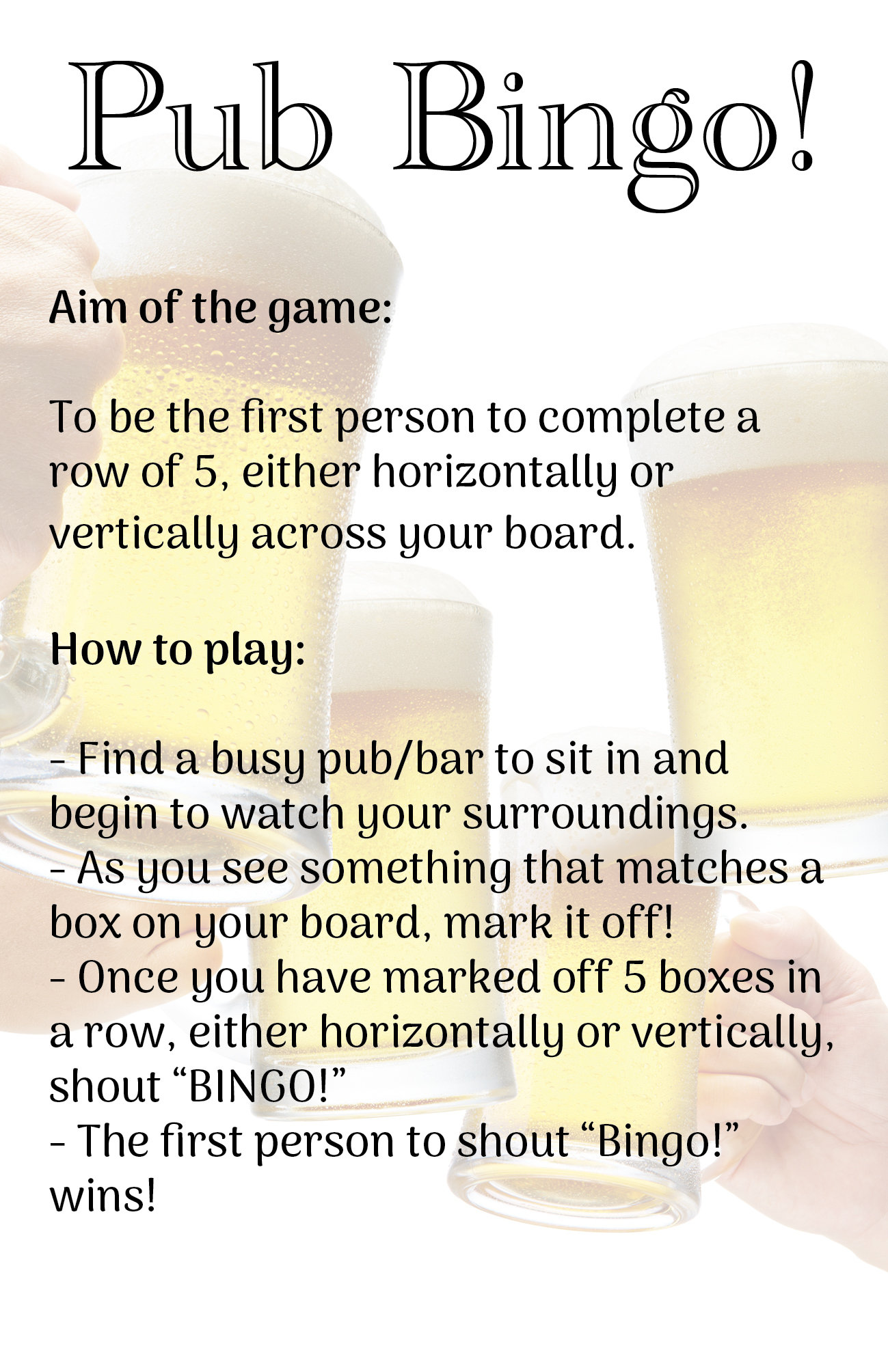 Pub Bingo Game - Etsy