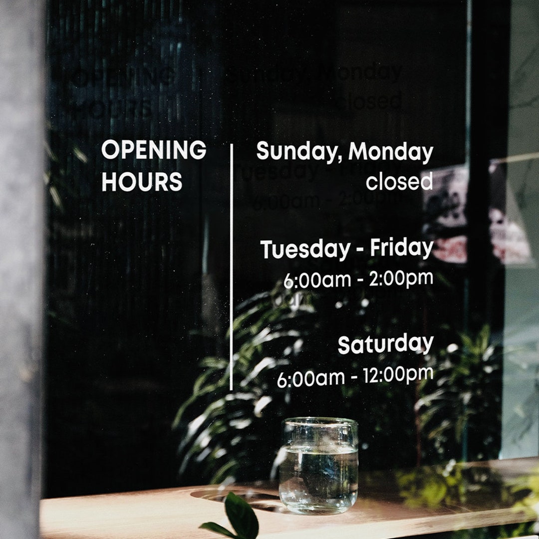 Custom Opening Hours for Shop Front Vinyl Decal - Etsy Australia