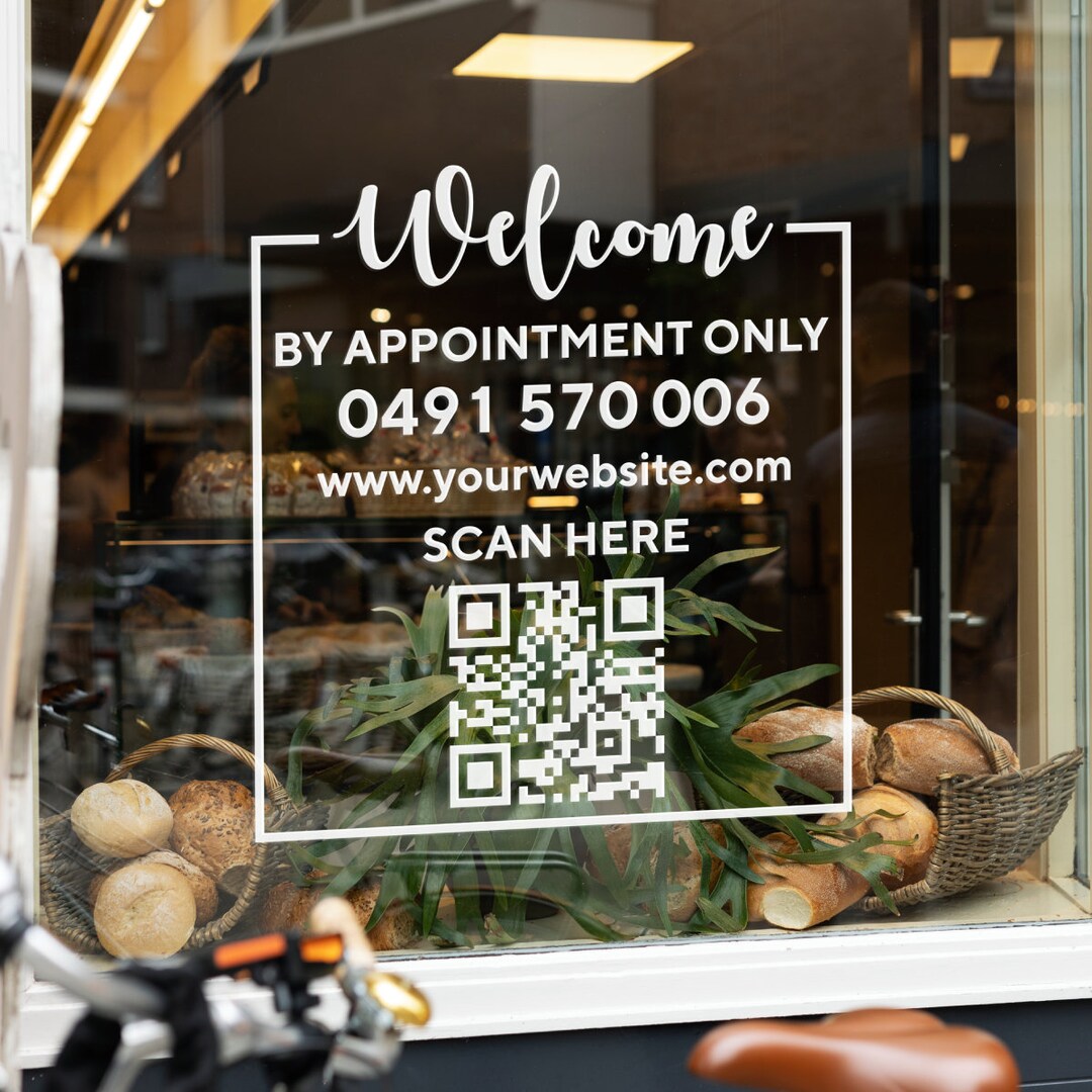Welcome Sign With QR Code Vinyl Decal | Personalised Shop Business ...