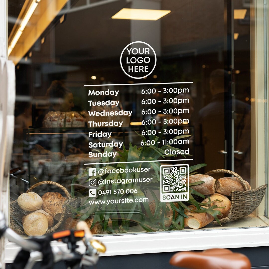 Opening Hours Logo QR Code Social Handles Personalised Shop Business ...