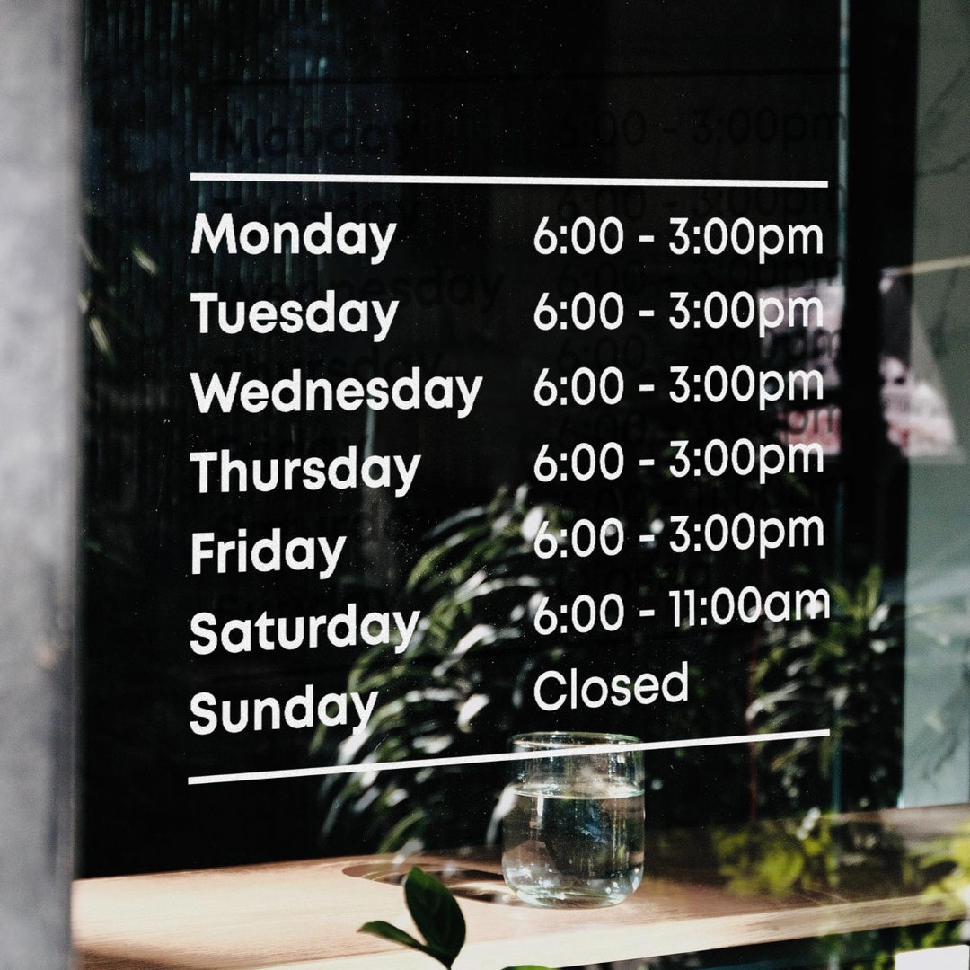 Opening Hours Trading Hours Vinyl Decal | Weatherproof Business Owner ...