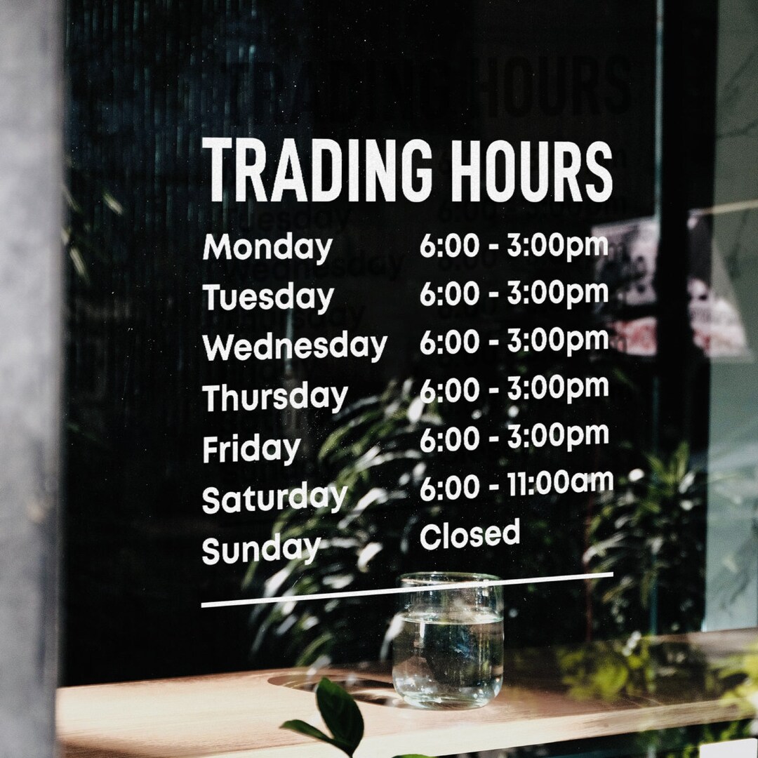 Opening Hours Vinyl Decal | Weatherproof Business Sign for Storefront ...