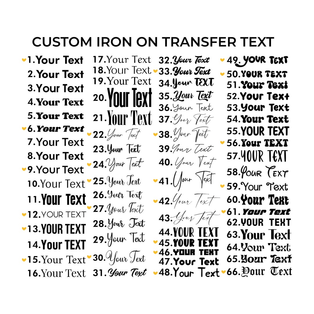 Custom Iron on Text Transfers - Text Font & Length Ready for Press ...