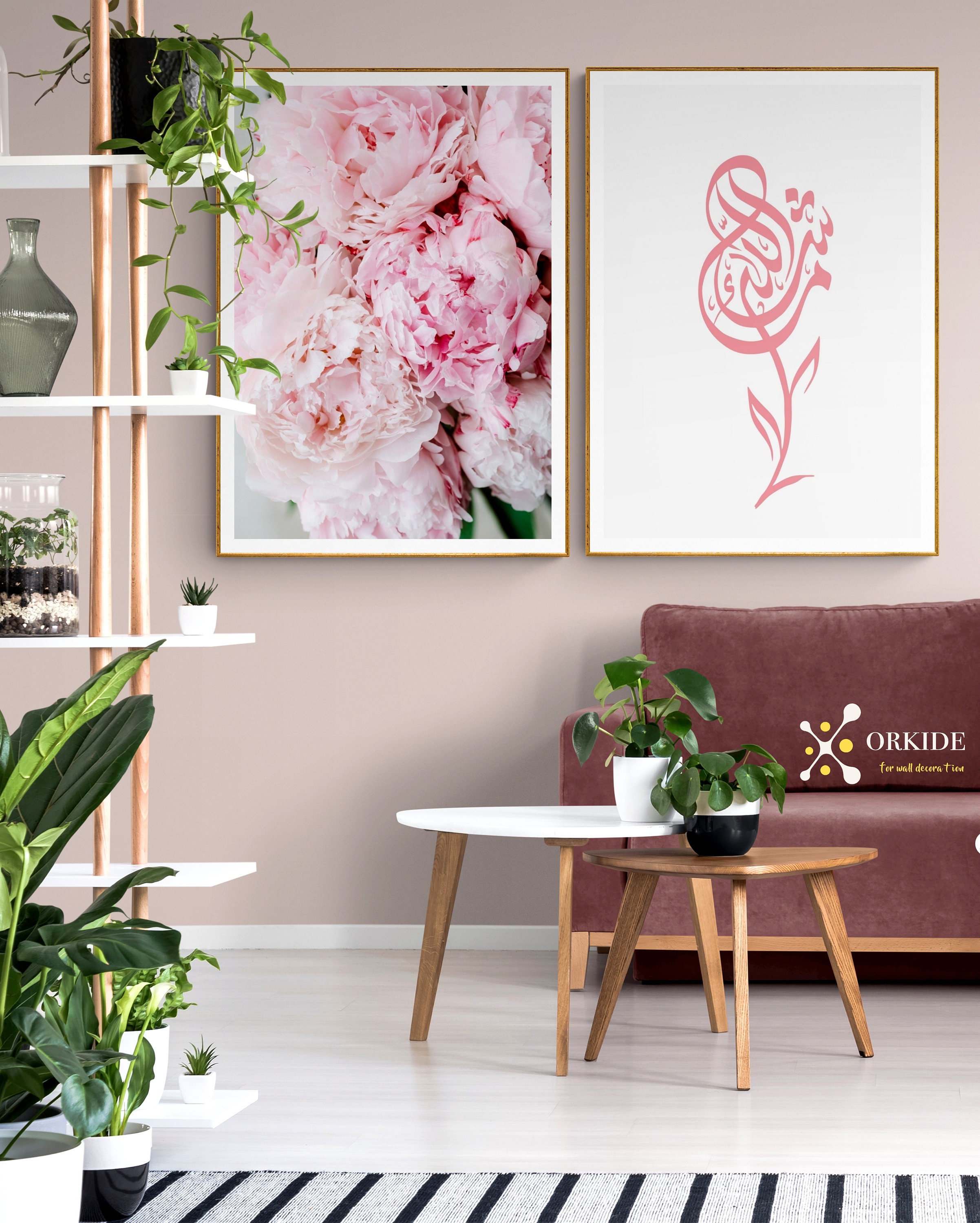 Mashallah Pink Rose Design With Two Pink Rose Designs, Arabic ...