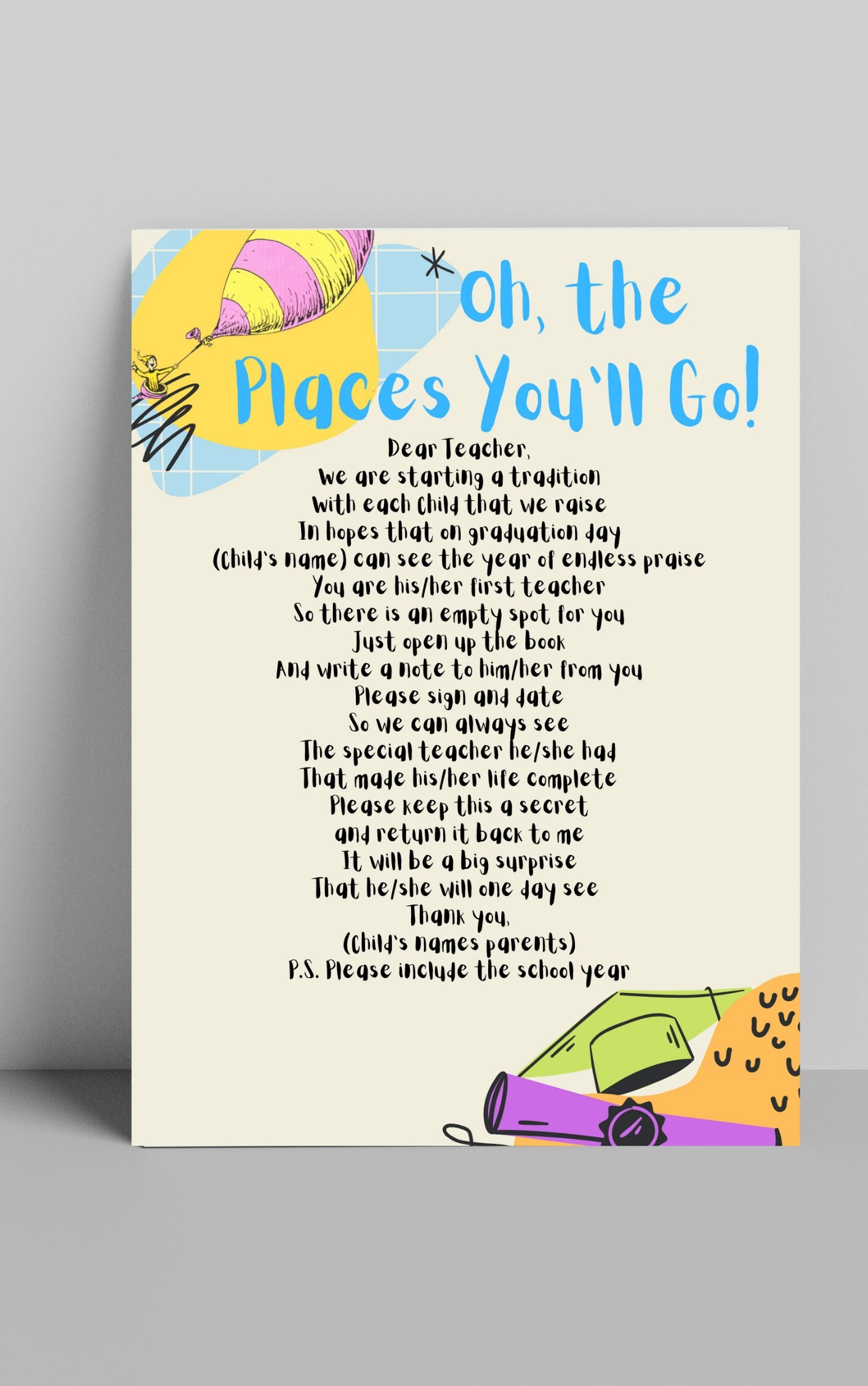 Dr Seuss Kindergarten Graduation T Oh The Places Etsy