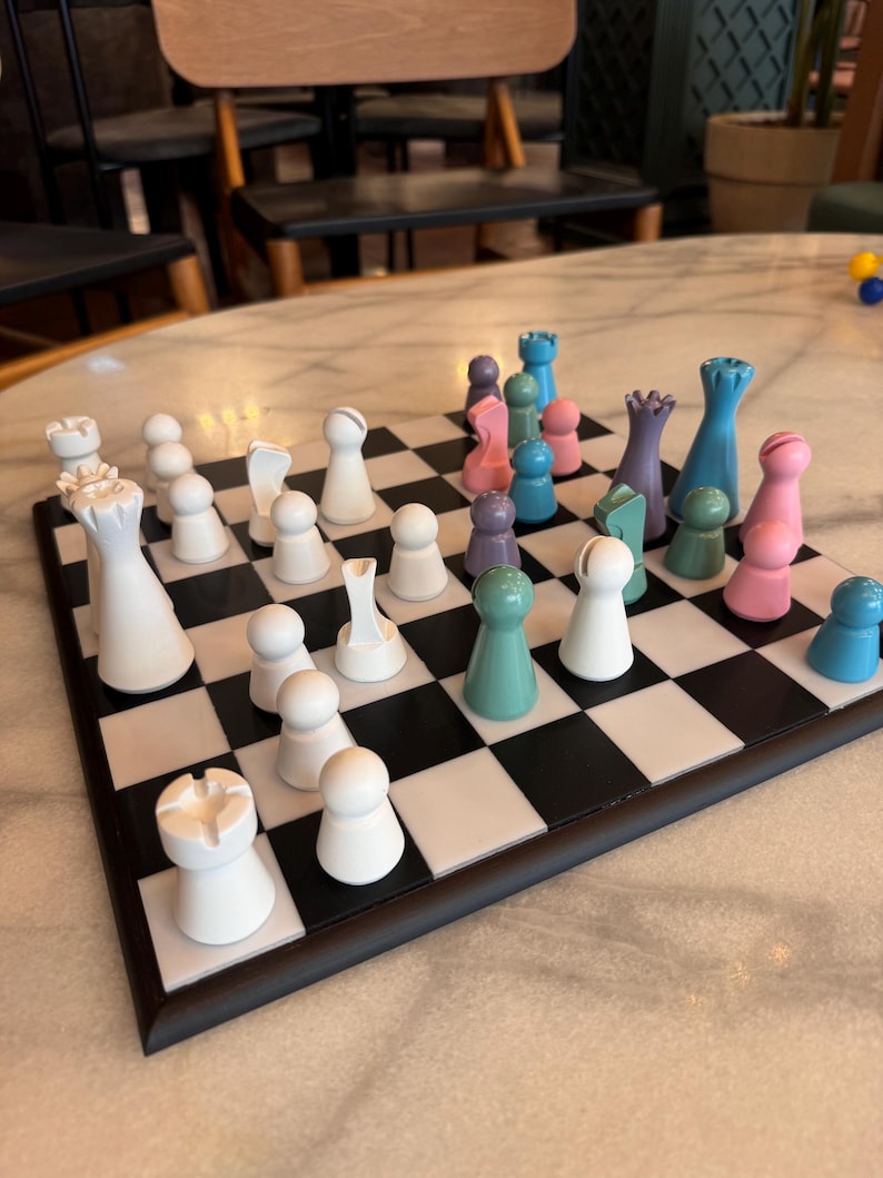 Handmade Minimalist Chess Set: Mixed Pastel Colors, Lighthouse Model - Etsy