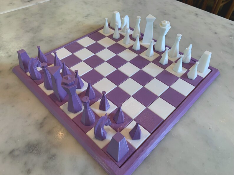 Chess Set Mini Purple and White Handmade Minimalist Modern Design ...