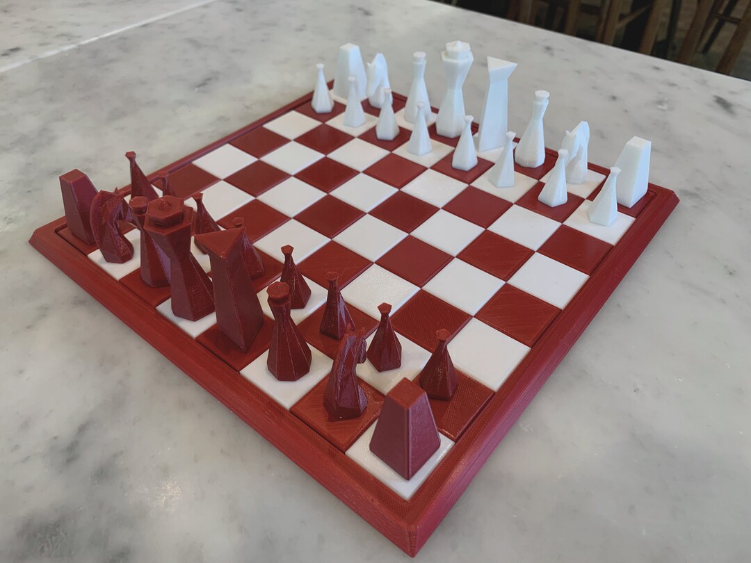 Chess Set Mini Red and White Handmade Minimalist Modern Design - Etsy