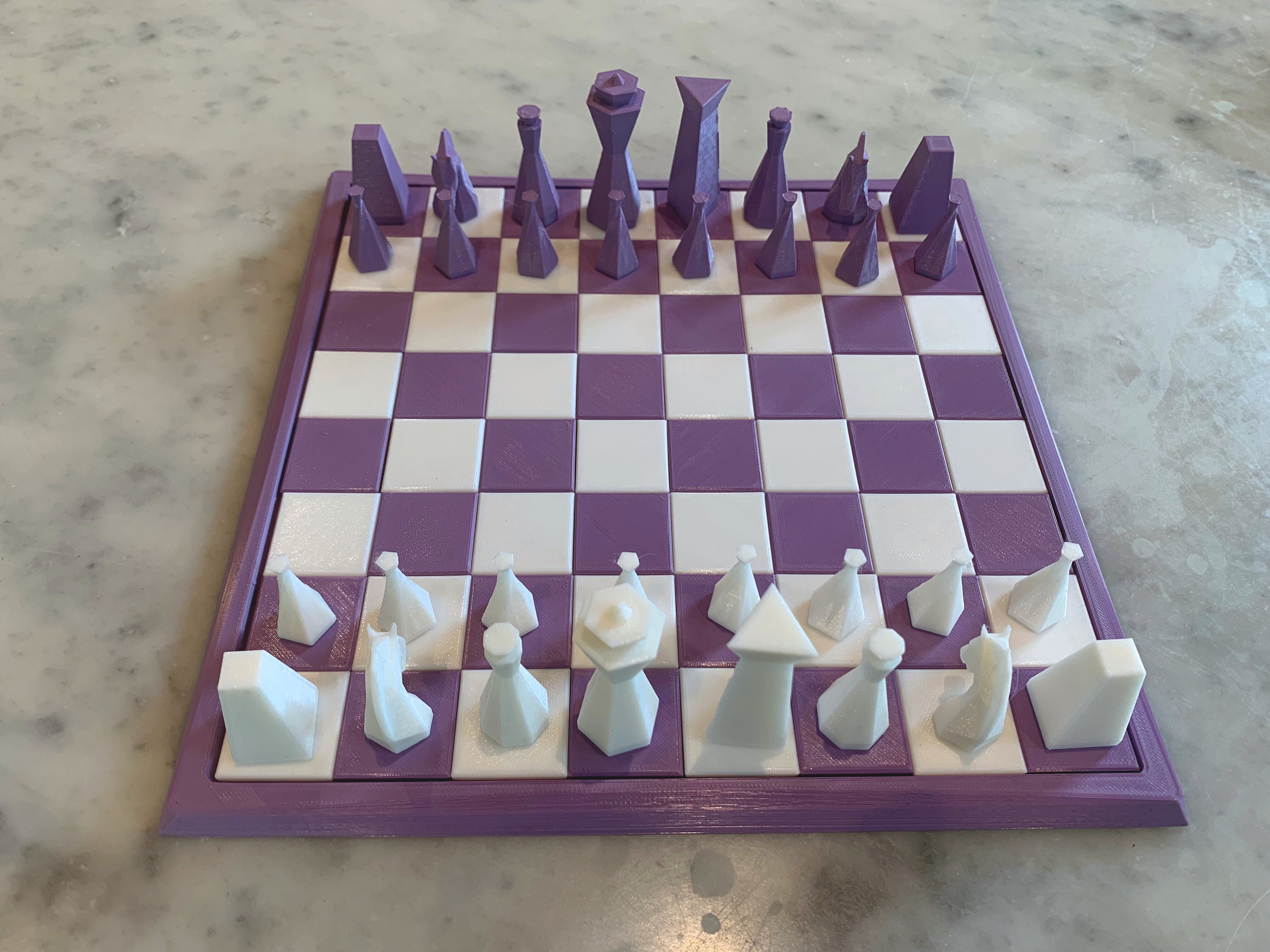 Chess Set Mini Purple and White Handmade Minimalist Modern Design ...