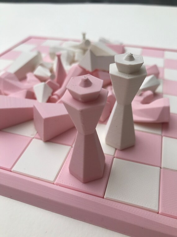 Chess Set Travel Mini Size Matte Pink & White Handmade - Etsy