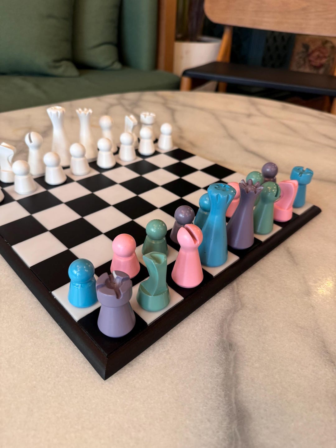 Handmade Minimalist Chess Set: Mixed Pastel Colors, Lighthouse Model - Etsy