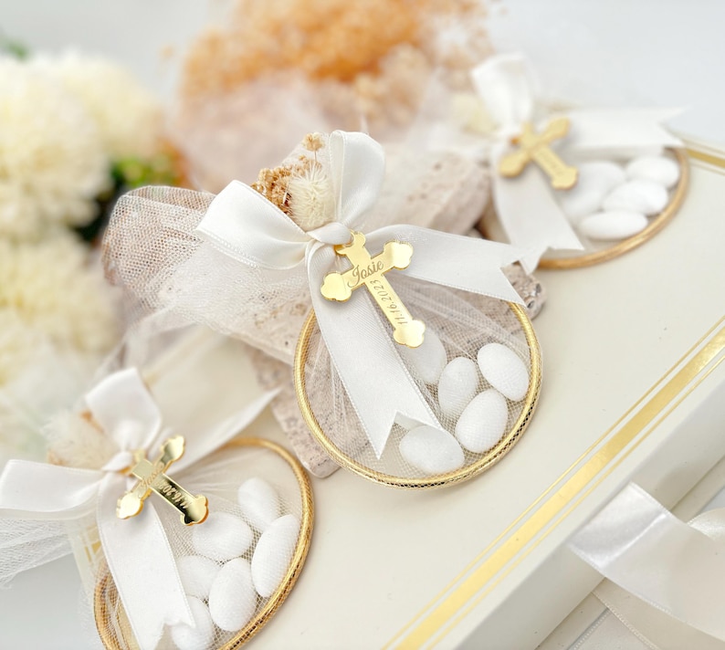 Almond Candy Baptism Favor, Personalized Cross Tag - Etsy