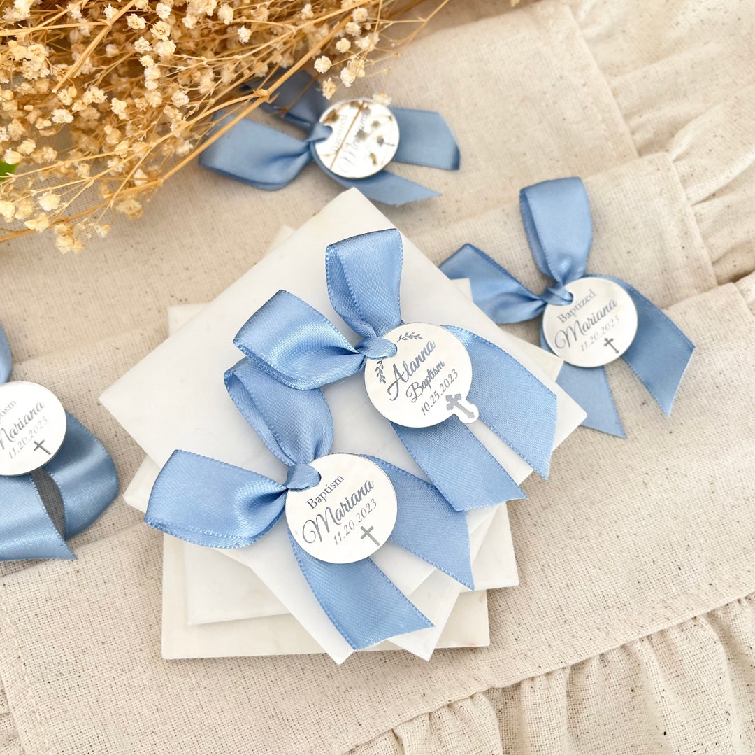 Silver Personalized Baptism Favor Tags, Acrylic Mirror Cross Name Tag ...