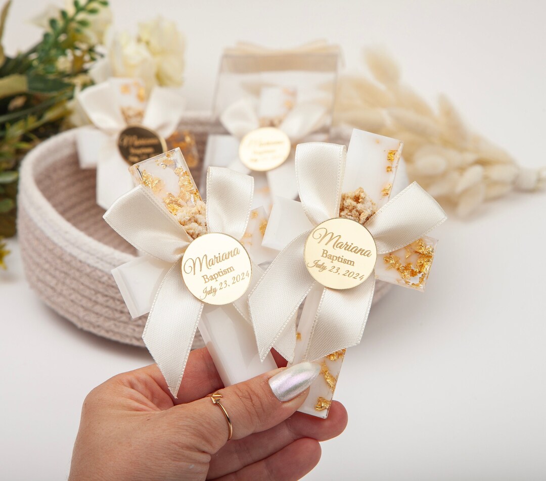 Personalized Baptism Magnet Favors, Cross, Gold Detail - Etsy