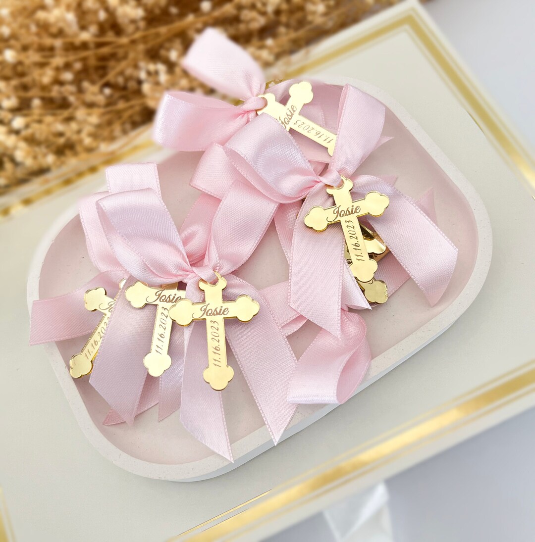 Personalized Baptism Favor Tags, Acrylic Mirror Cross Name Tags ...