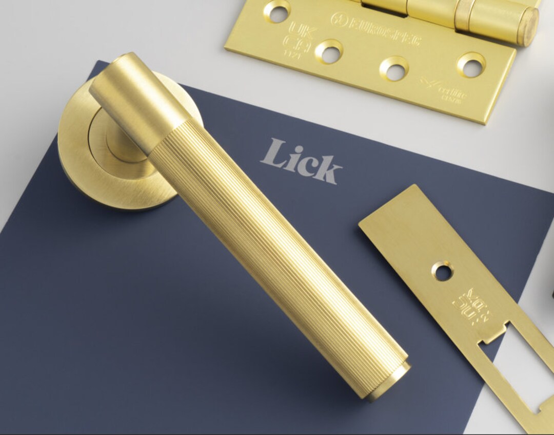 Pair of Stunning Reeded Brass Door Handles. Contemporary Ridged Texture ...