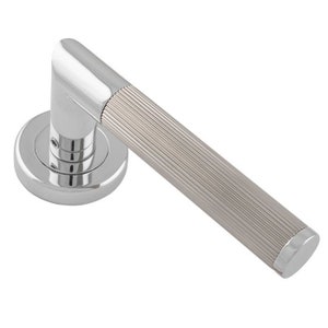 Lines Lever on Round Rose Door Handle. Pair of Door Handles on ...