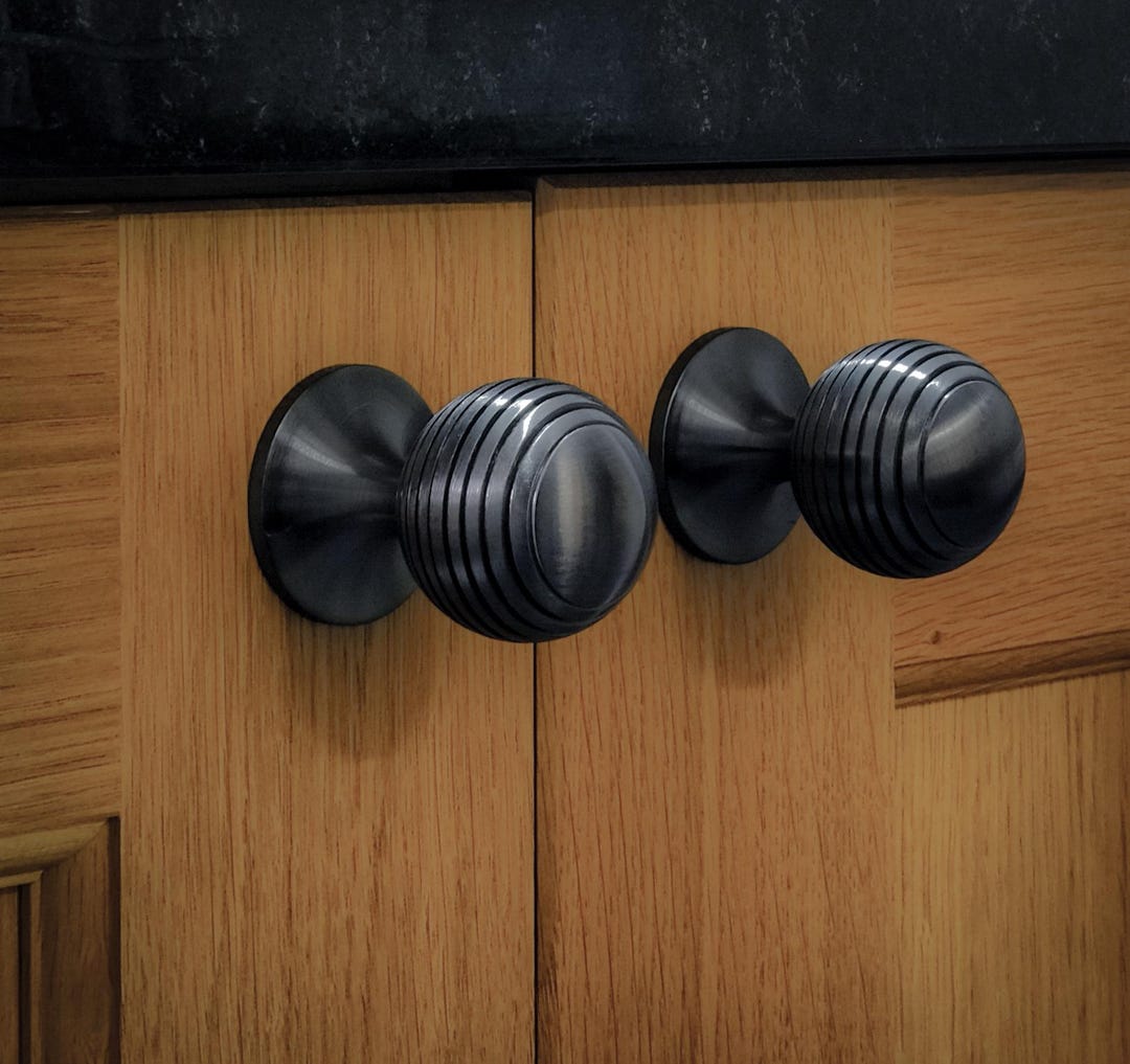 Solid Brass Reeded Cabinet Knob on Round Rose , Beautiful Ringed ...