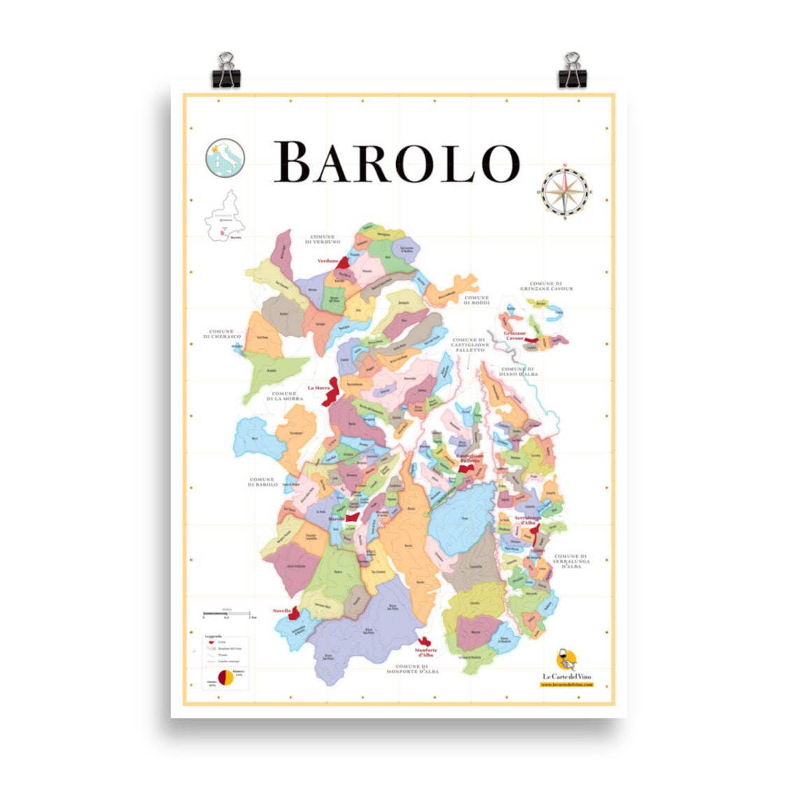 Barolo Wine Map Poster 50 X 70 Cm Decorative Idea for Wine Lovers ...