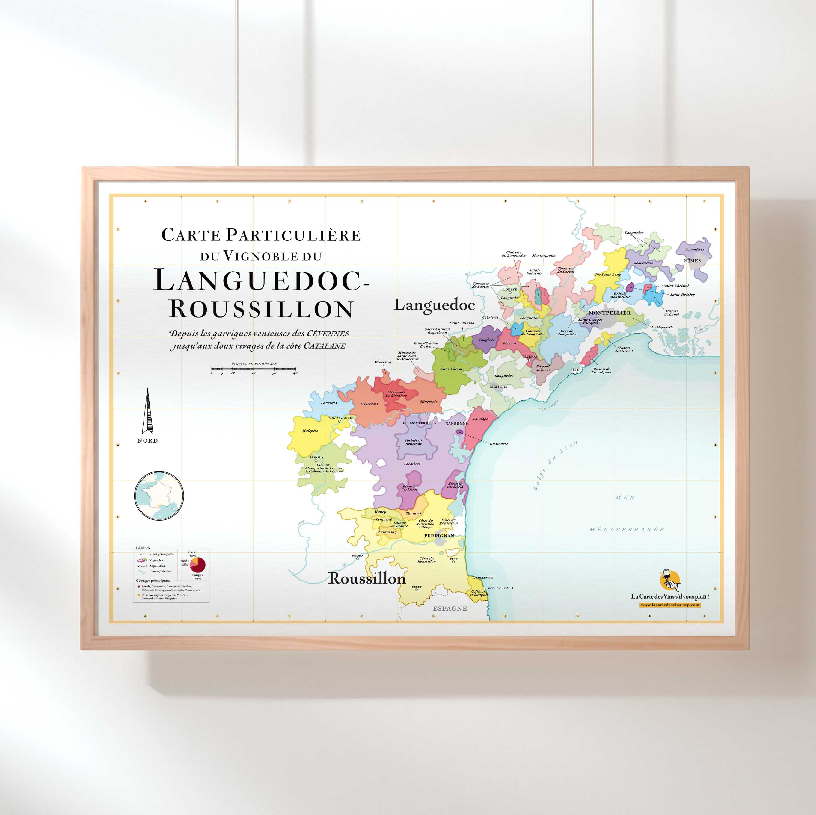 The Languedoc-roussillon Wine Map Poster 50 X 70 Cm Decorative Idea for ...