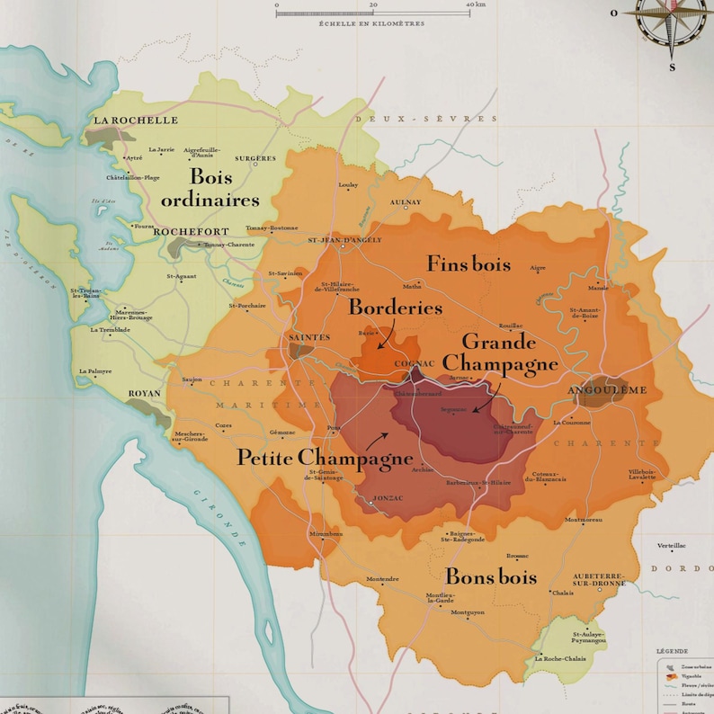 Wine Map of Cognac - Gift Idea for Wine Lovers - Etsy