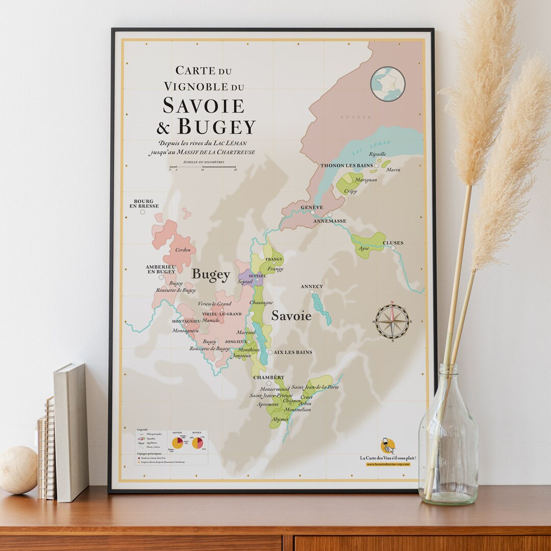 Savoie and Bugey Wine Map Poster 50 X 70 Cm Decor Idea for Wine Lover ...