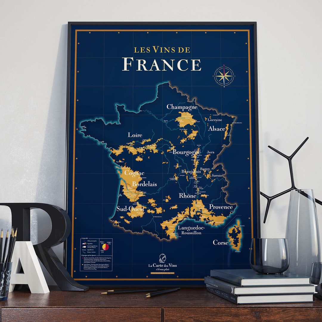 Les Vins De France - Bleue | Poster 50 X 70 Cm | Decorative Idea for ...