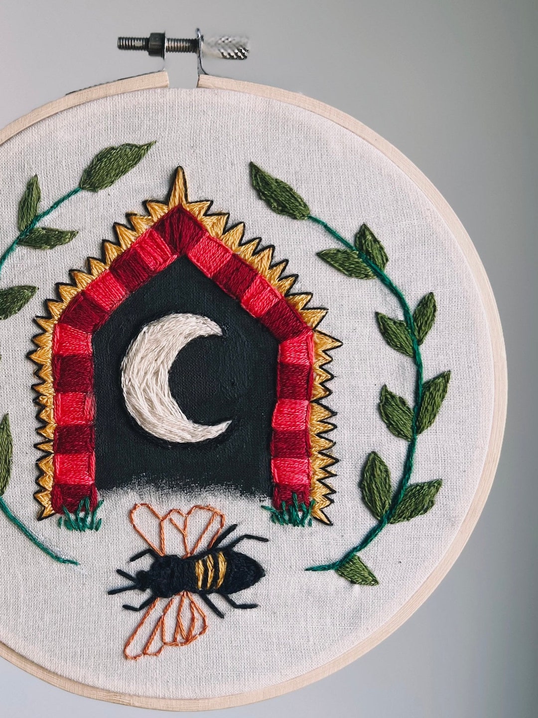 Moon Door - an Embroidery Multimedia Art Piece PLEASE READ DESCRIPTION ...