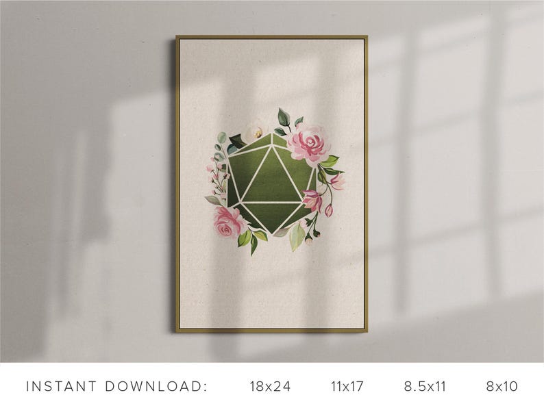 D20 Floral Poster Print, Digital Download, Printable Wall Art, Dungeons ...