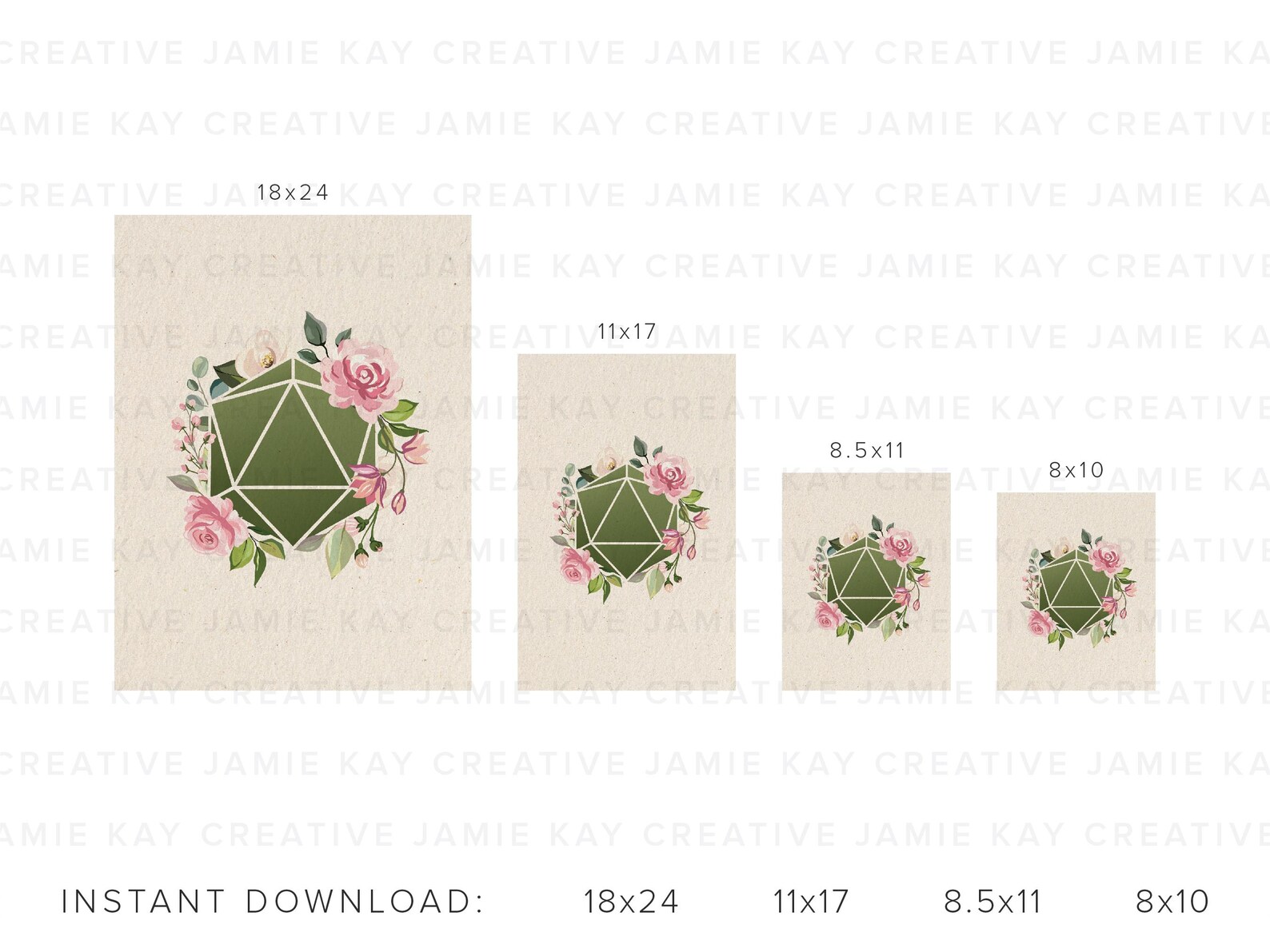 D20 Floral Poster Print, Digital Download, Printable Wall Art, Dungeons ...