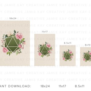 D20 Floral Poster Print, Digital Download, Printable Wall Art, Dungeons ...